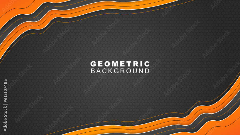 Geometric banner background in orange and black frame with hexagon ...