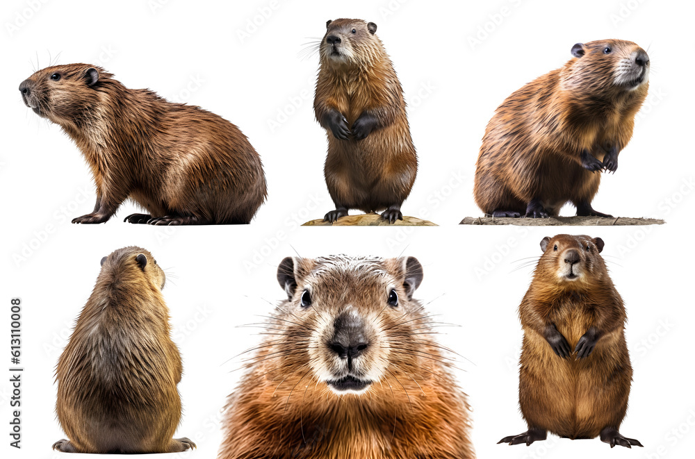 Beaver, many angles and view portrait side back head shot isolated on ...