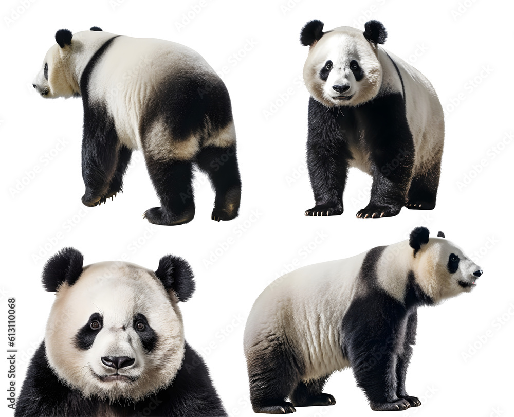 Panda bear, many angles and view portrait side back head shot isolated ...