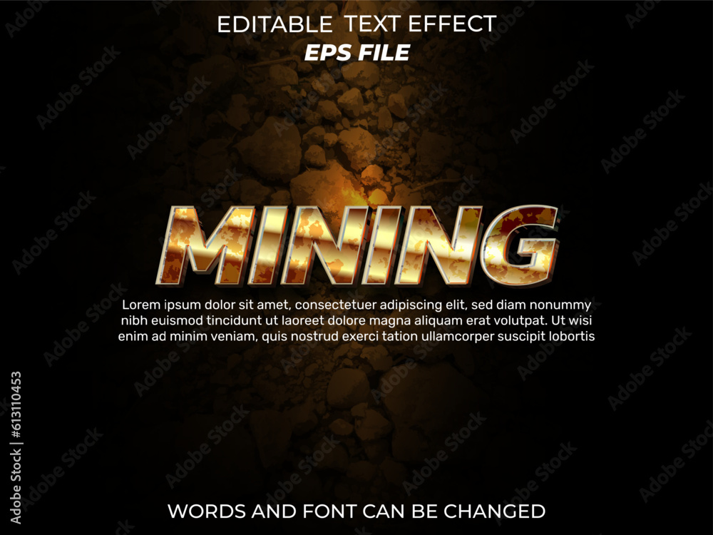 mining text effect, font editable, typography, 3d text. vector template ...