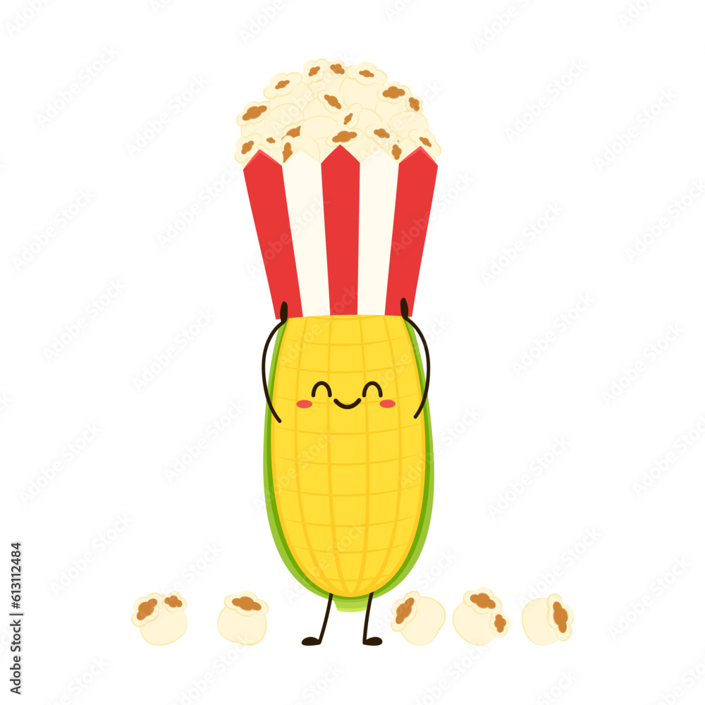 Corn and popcorn cartoon. Vector mascot, cartoon and illustration of a ...