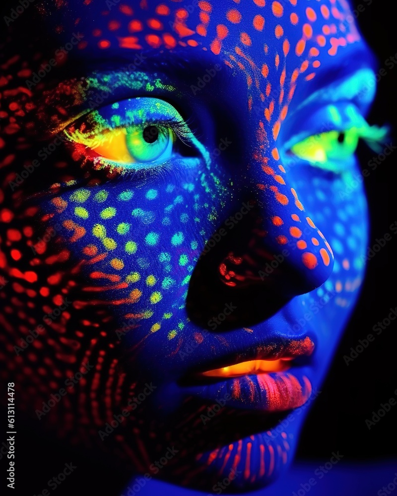UV painted Face, Colorful Face with uv light colors Stock Illustration ...