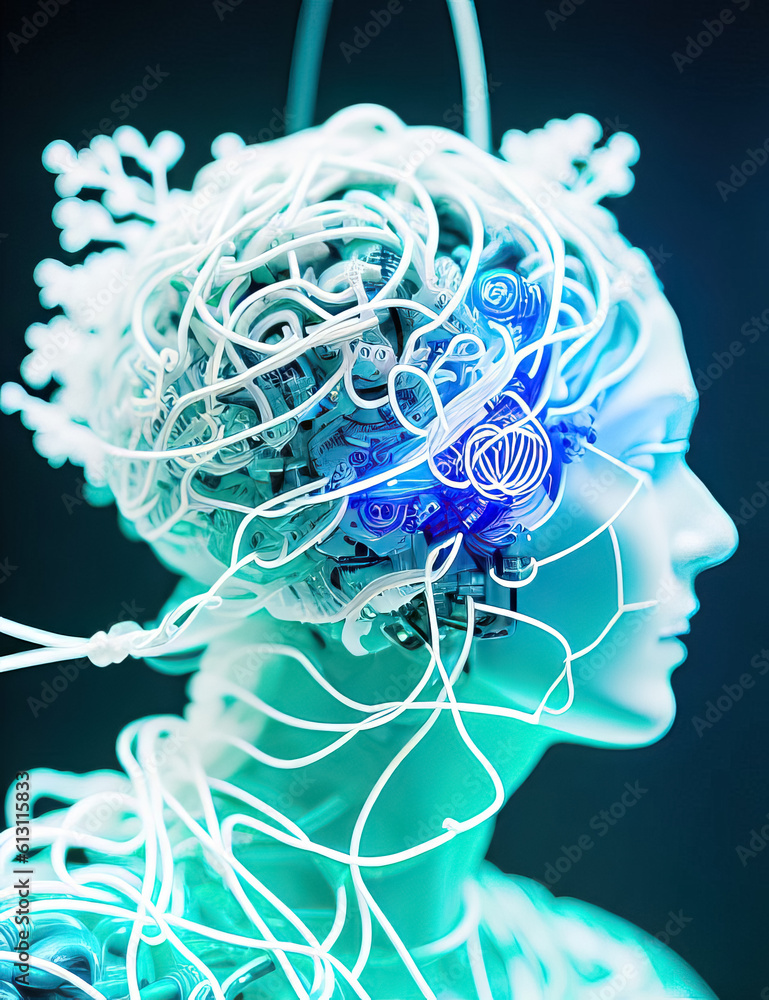 Sci-fi robotic brain organ, system cyborg brain. Generative AI ...