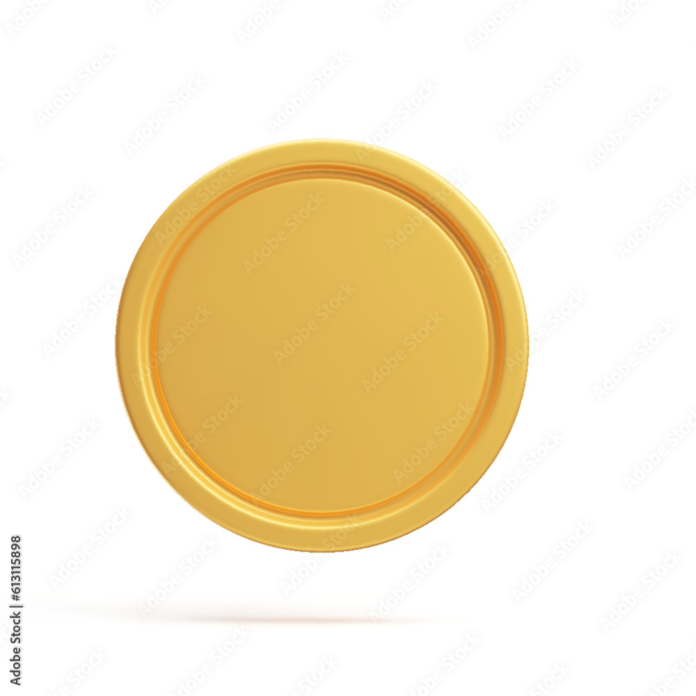 Front view of golden blank coin, 3D rendering. Gold coin floating ...
