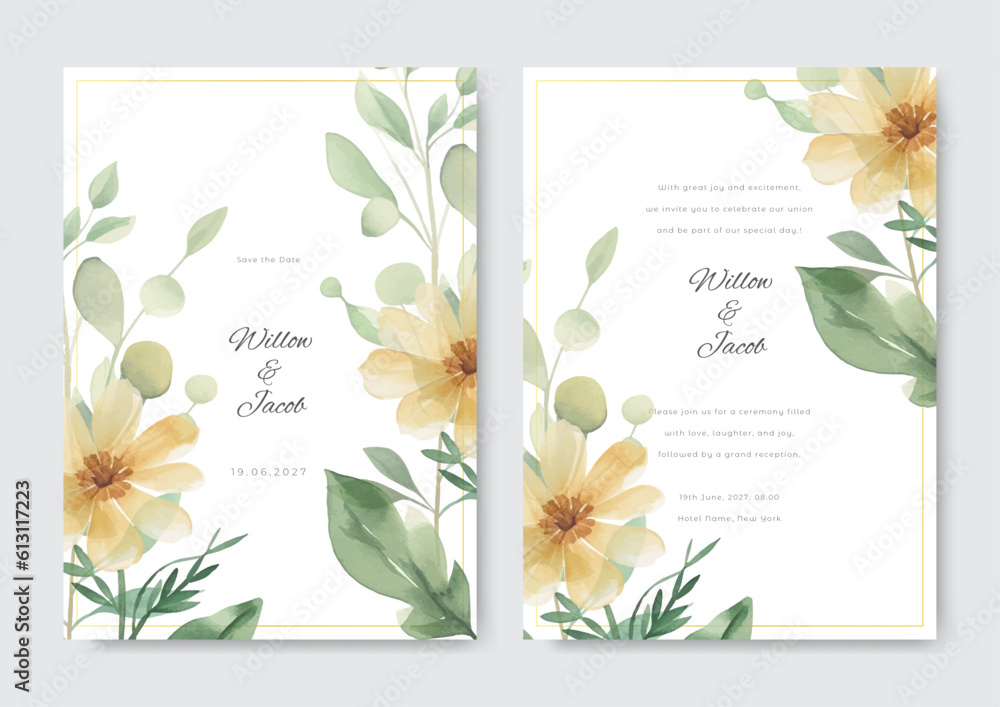 Organic flat minimalist wedding invitation template. Simple rustic ...