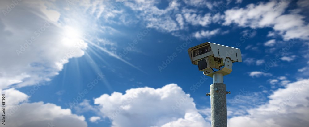 Closeup of a modern speed camera (traffic speed monitoring camera ...