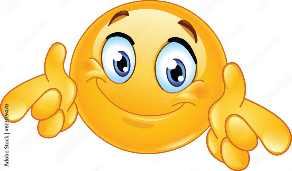 Happy emoji emoticon showing double thumbs up and pointing finger ...