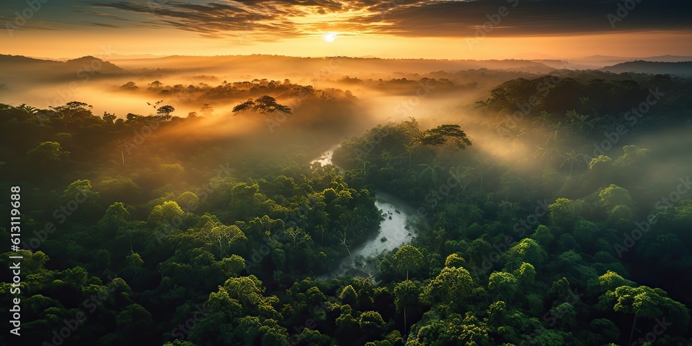 AI Generated. AI Generative. Beautiful green amazon forest landscape at ...