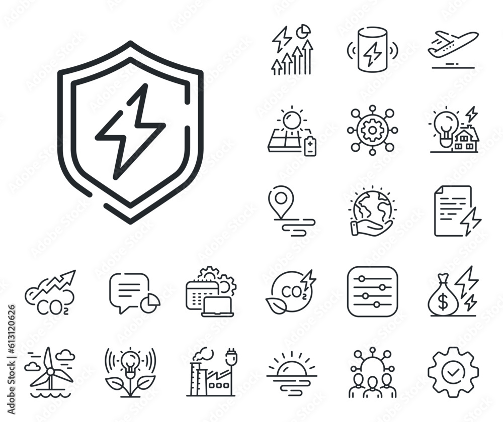 Electric energy shield sign. Energy, Co2 exhaust and solar panel ...