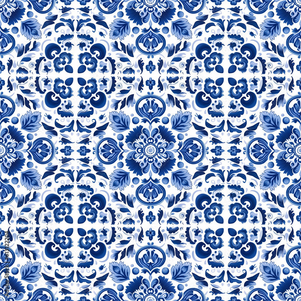 Delft blue dutch seamless pattern. Floral blue seamless pattern ...