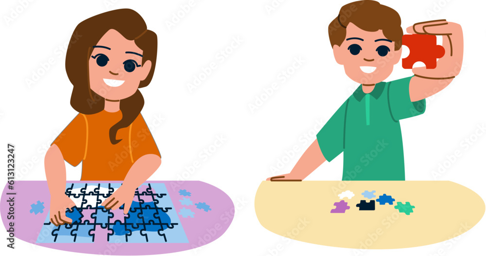 puzzle kid vector. game children, play girl, activity fun, child ...