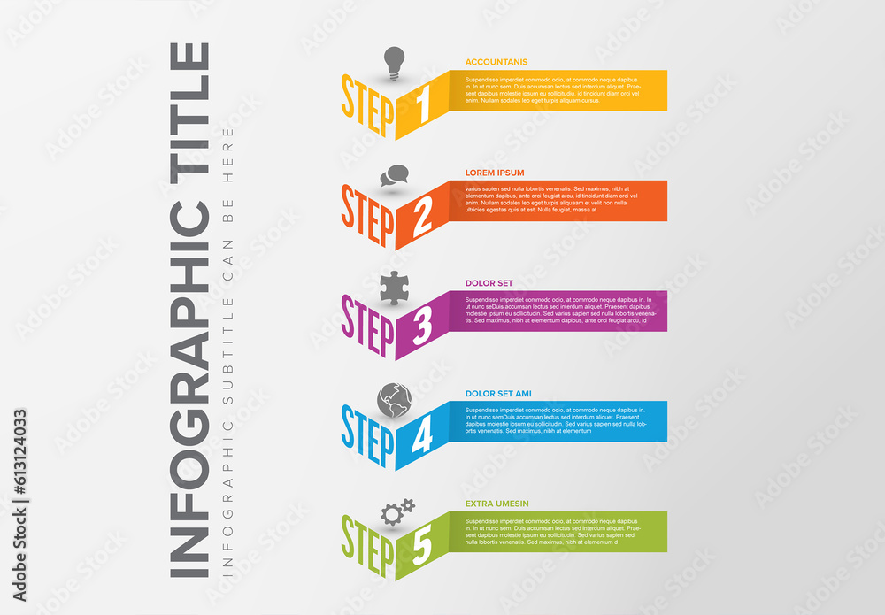 Infogrpahic five steps diagram template for workflow, business schema ...