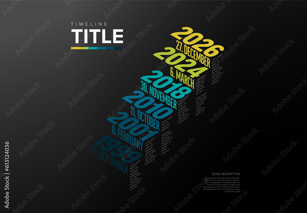 Typography timeline template with big 3d year numbers on dark ...