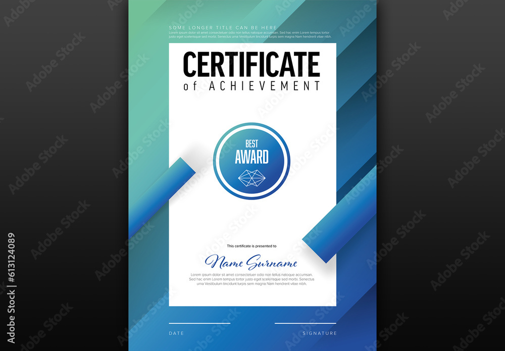 Modern certificate layout template made from green and blue stripes ...
