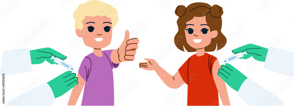 vaccination kid vector. child mask, girl doctor, flu covid, boy ...