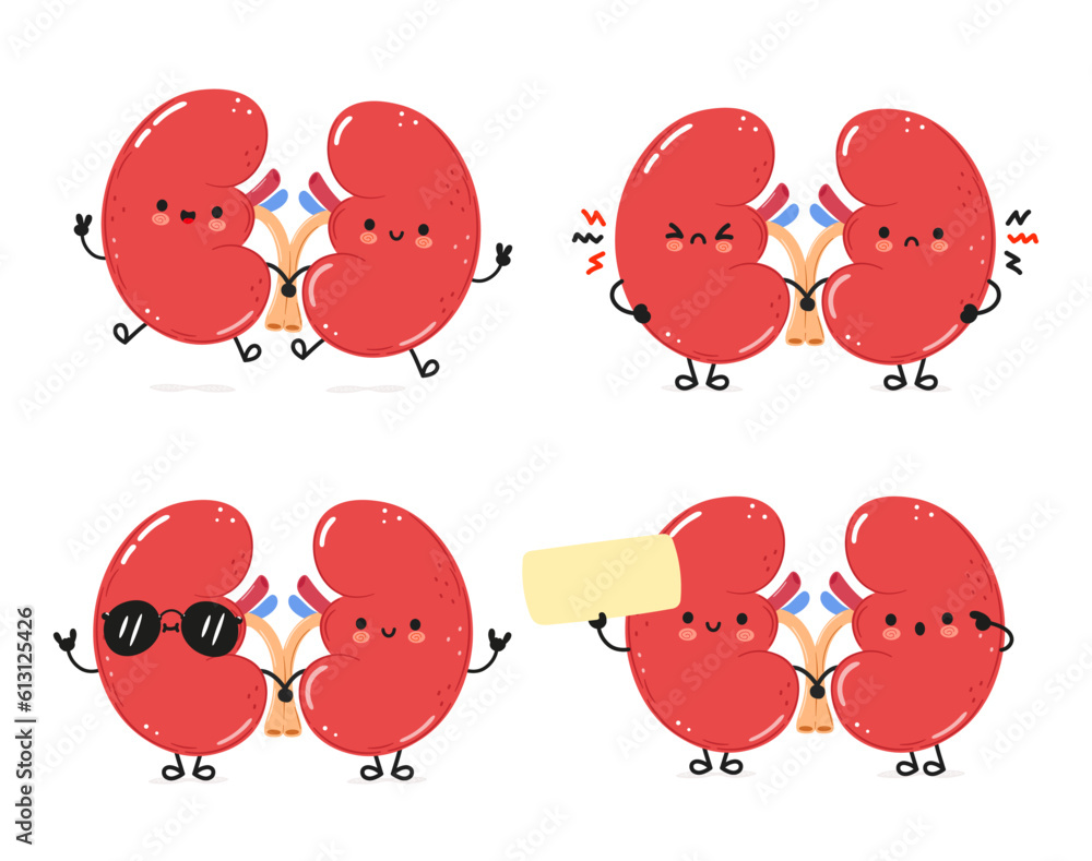 Kidneys organ characters bundle set. Vector hand drawn doodle style ...