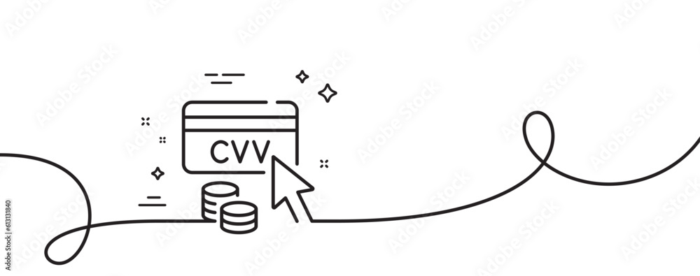 CVV code line icon. Continuous one line with curl. Credit card sign ...
