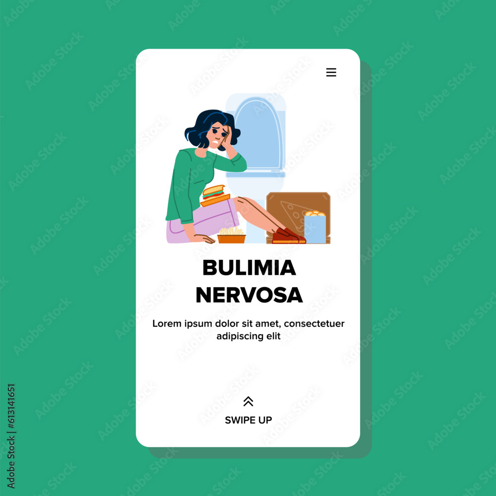 bulimia nervosa vector. disorder health, woman young, anorexia concept ...