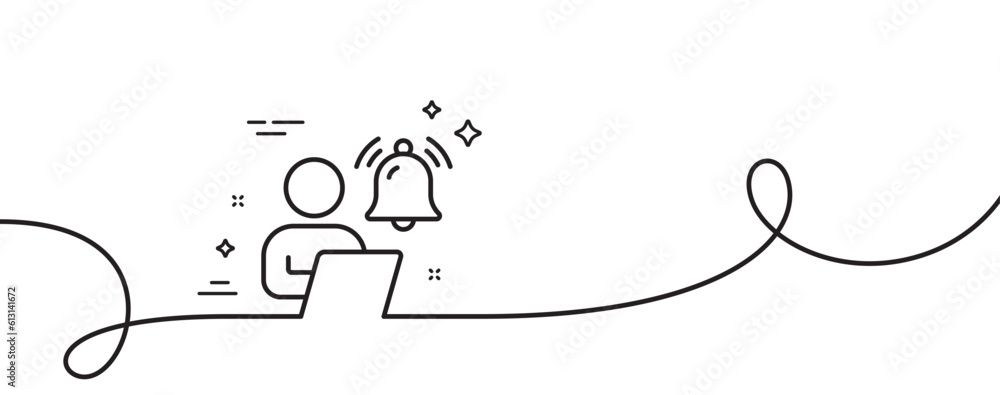 User notification line icon. Continuous one line with curl. Alarm bell ...