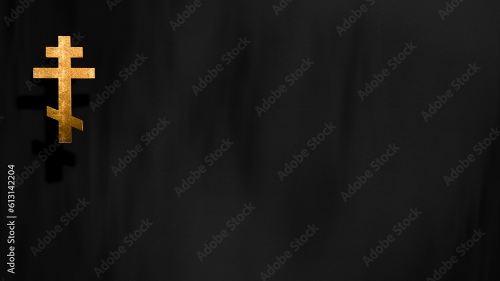 Liturgic black velvet with golden Christian Russian Orthodox Cross. 3D ...