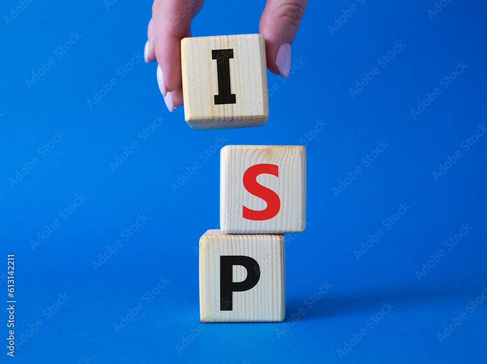 ISP - Internet Service Provider symbol. Concept word ISP on wooden ...