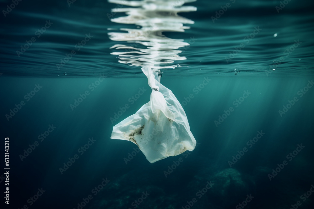 Generative Ai of a floating plastic in the ocean. Stock Illustration ...