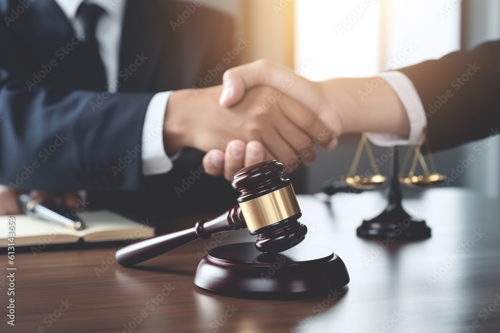 Generative AI of a handshake an gavel, symbolizing justice Stock ...