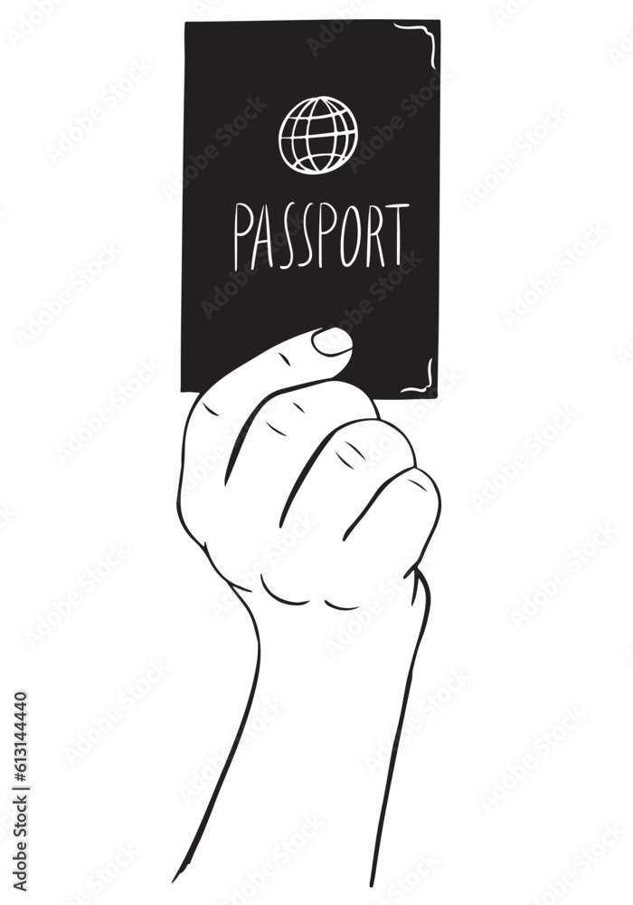 The hand is holding passports. Linear vector drawing, document control ...