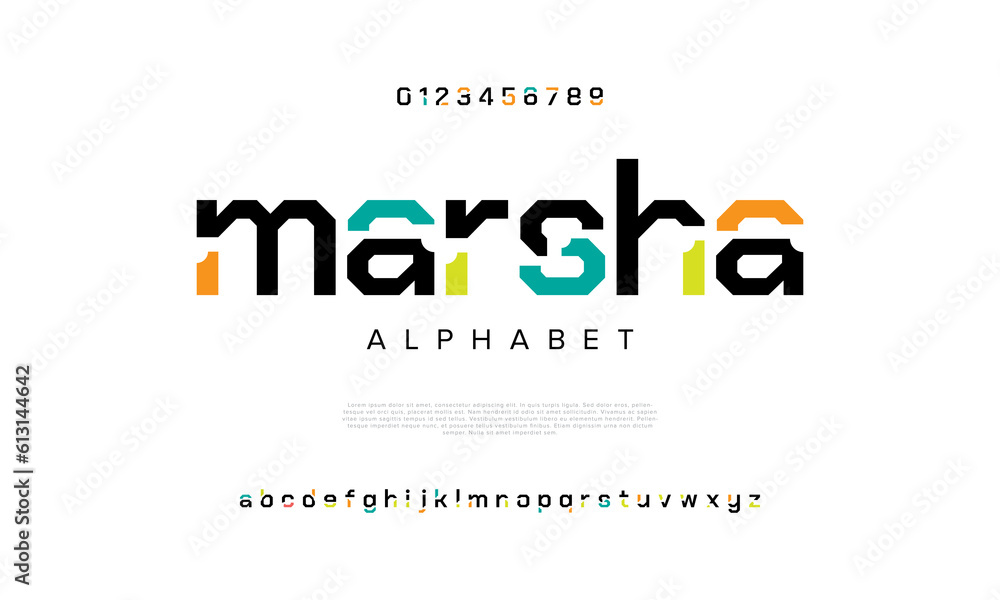 Marsha abstract digital technology logo font alphabet. Minimal modern ...