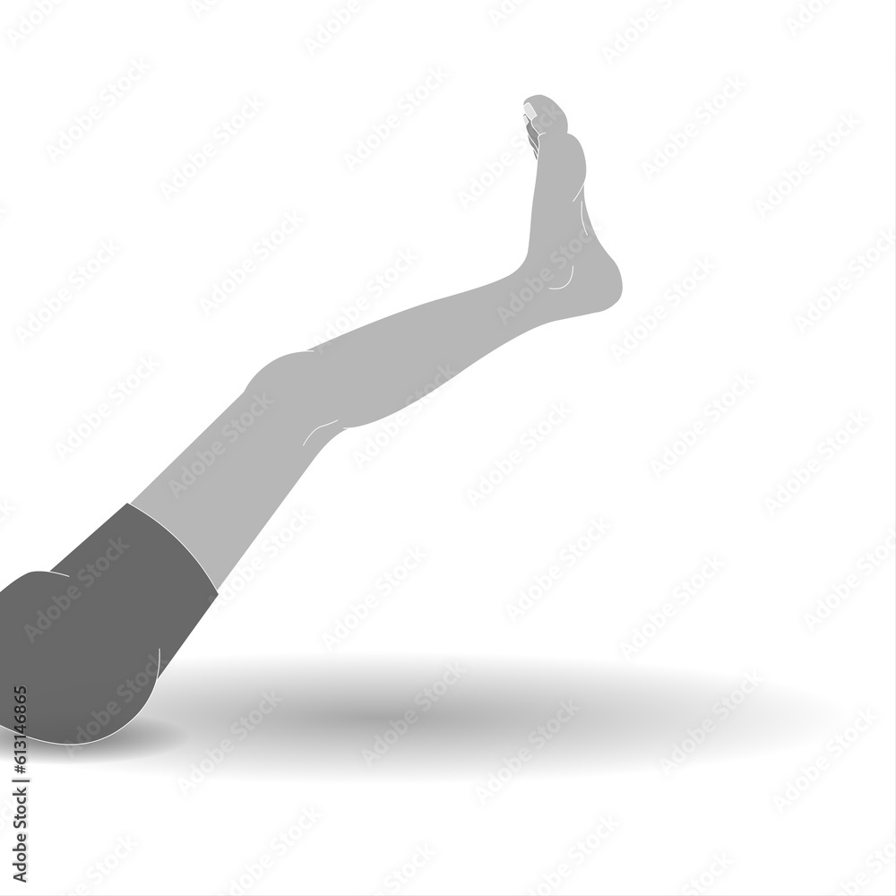 Human leg on a white background - Legs are lifted up and bent. One ...
