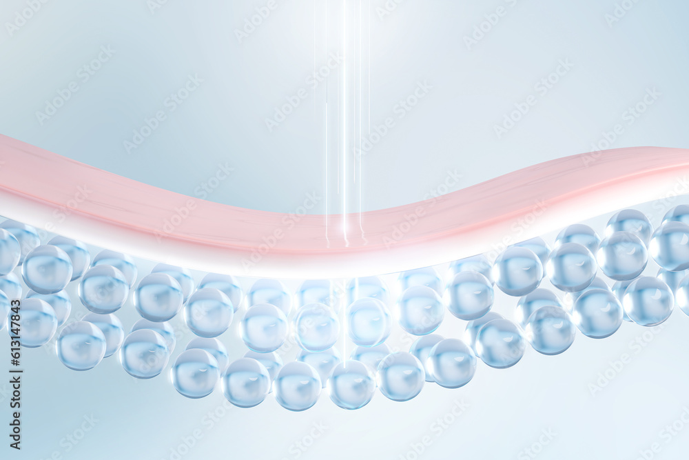 Laser shot through skin cell layer, skin and Facial treatment. 3D ...