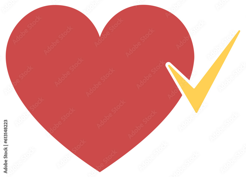 Red heart icon symbol with check mark positive. Vector heart check tick ...