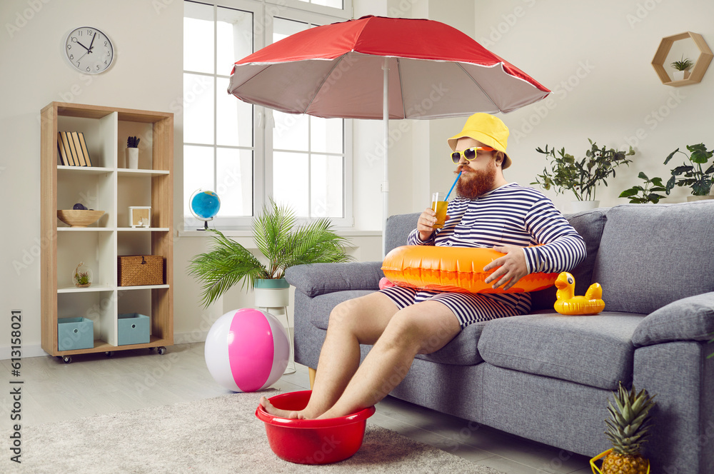 Funny redbeard Caucasian man in clothes for summer tourism with ...