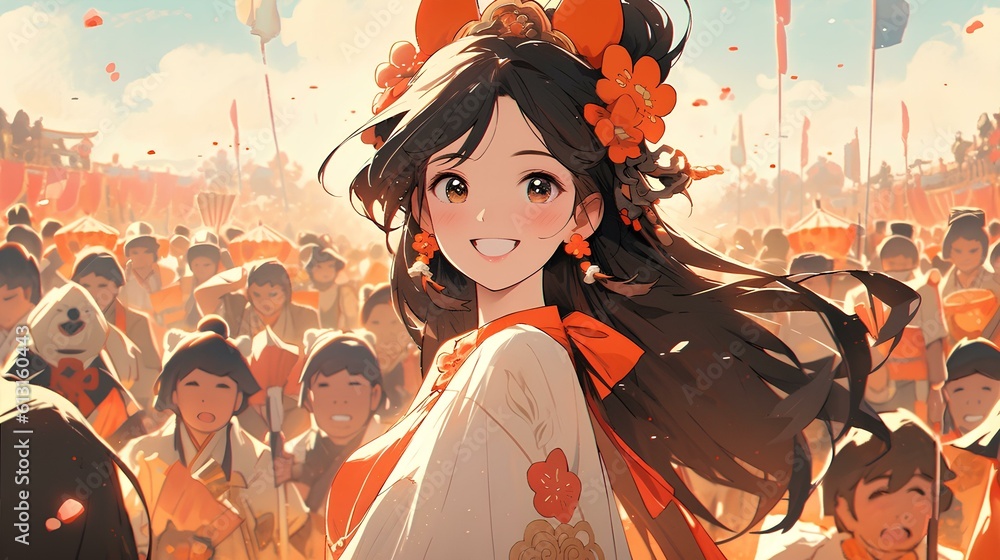 cute girl wearing a delicate chinese hanfu, anime style character ...