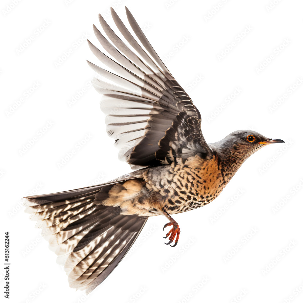 Flying cuckoo isolated on the transparent background PNG. Top view. AI ...