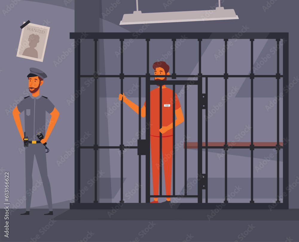 Vector of police and prisoners in prison Stock Vector | Adobe Stock