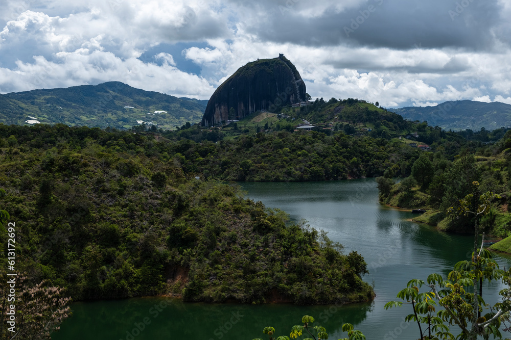 The Rock of Guatapé (El Peñól de Guatapé) with stairs going to the top ...