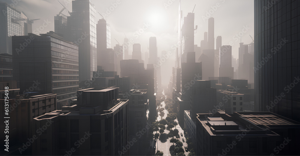 an architectural design of a modern city skyline, featuring sleek lines ...