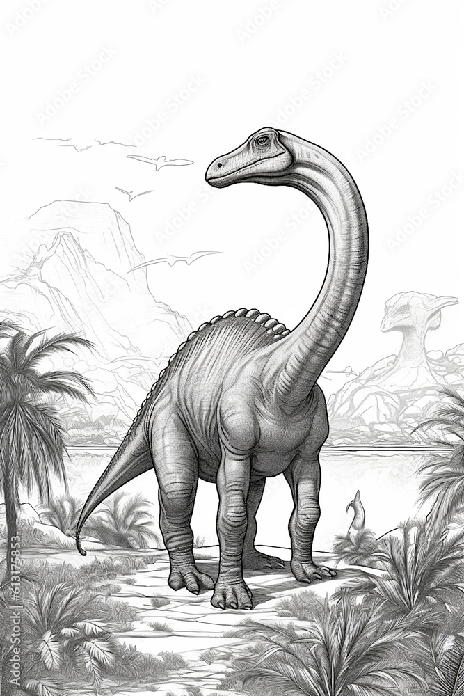 Diplodocus. Dinosaur, pencil drawing style. White background. Ai ...