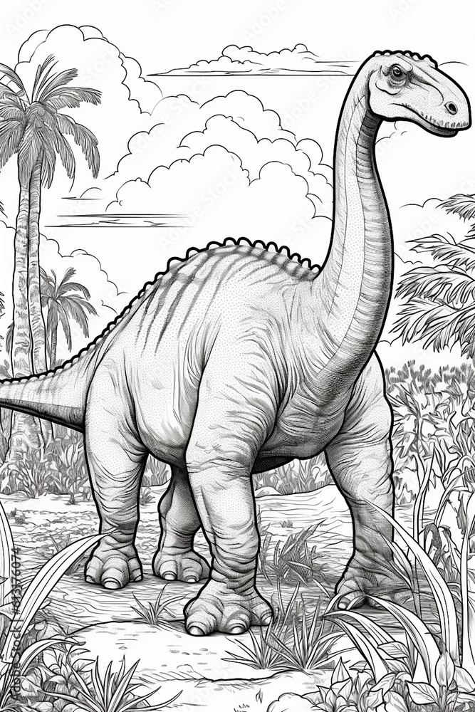 Brontosaurus. Dinosaur, pencil drawing style. White background. Ai ...