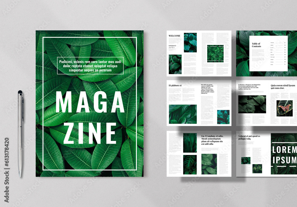 Minimal Green Magazine Layout Stock Template | Adobe Stock
