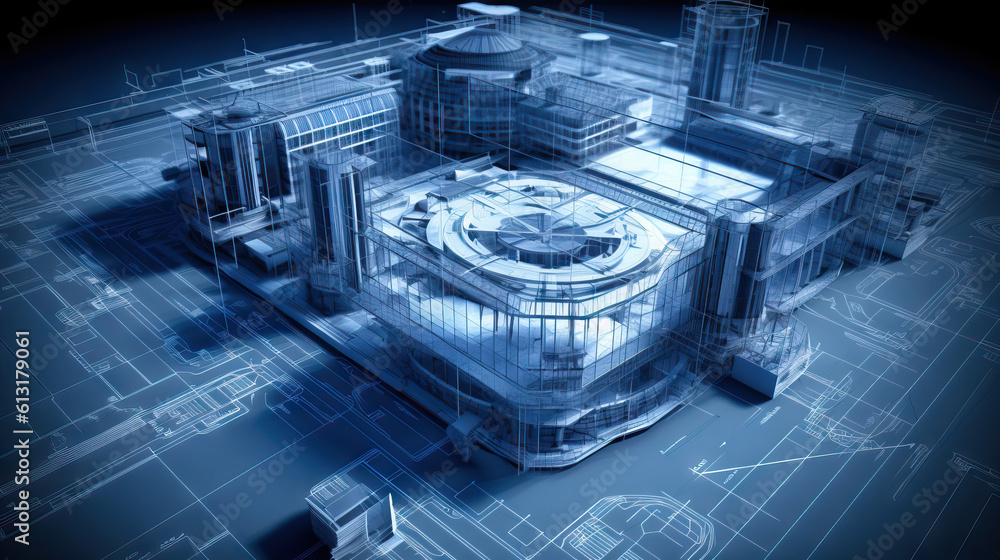 A detailed 2D blueprint plan of a building, outlining the architectural ...