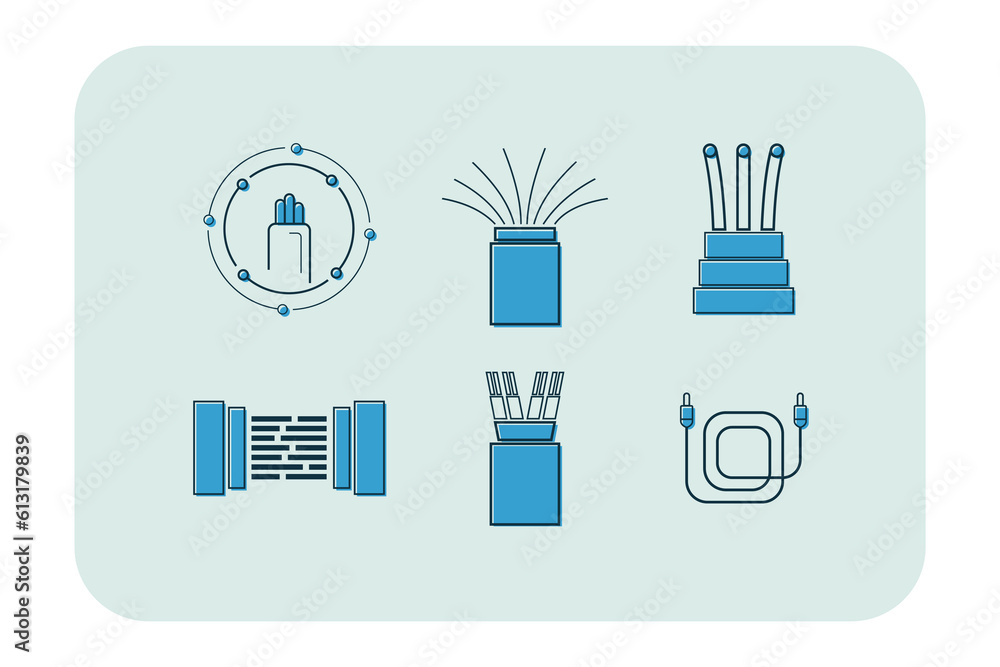 Icons with fiber optic cables vector illustrations set. Collection of ...