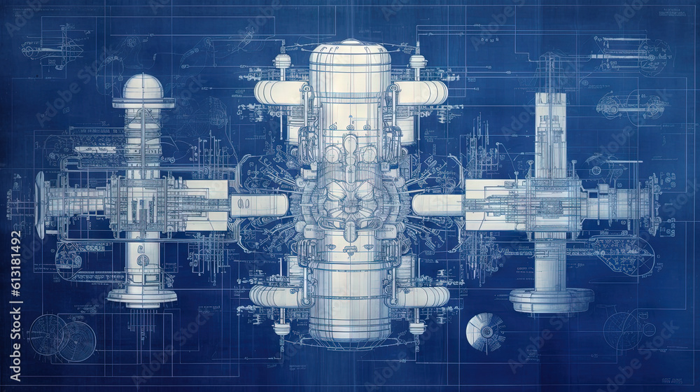 Detailed blueprint of a nuclear reactor, illustrating the complex ...