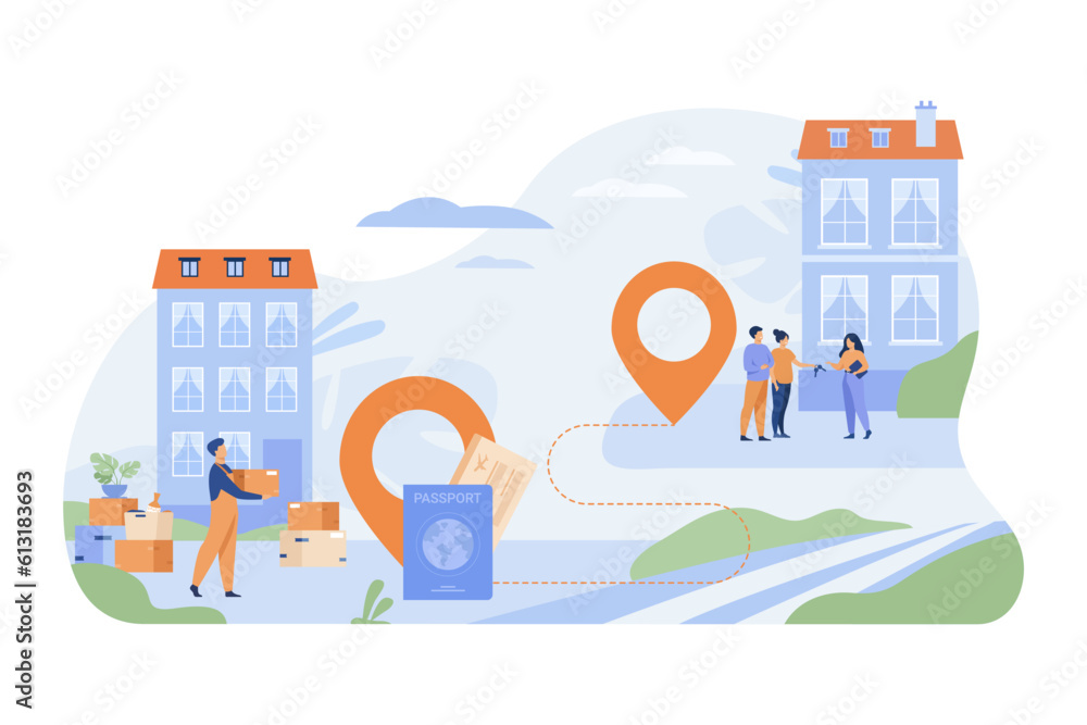People moving to another country vector illustration. Man carrying ...