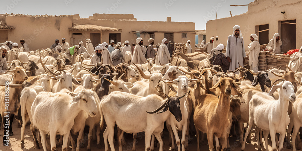 Shepherds and their goats at goat market for eid ul adha, Traditional ...