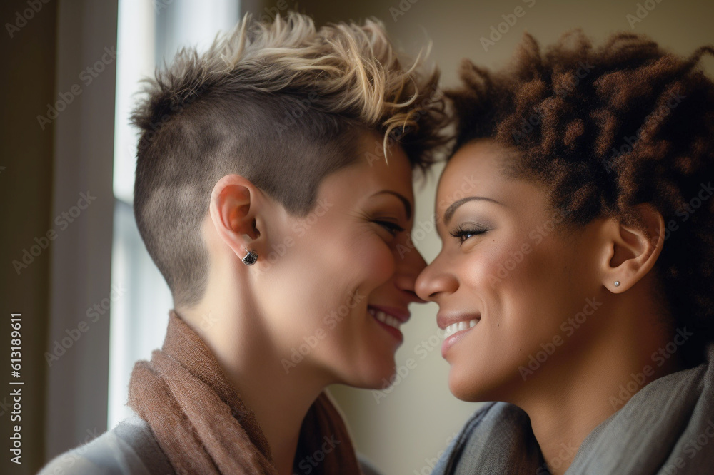 Multicultural generative ai lesbian couple practicing mindfulness ...