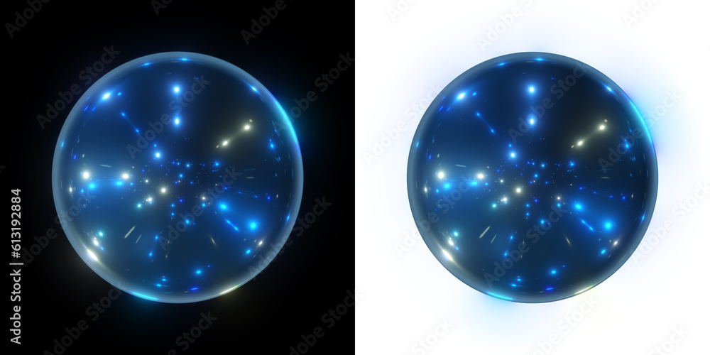 Poster Glass orb with light effect inside, isolated on black and ...