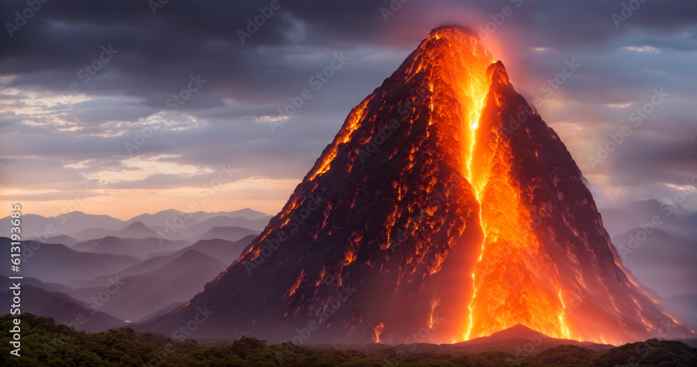 ภาพประกอบสต็อก Active volcano as it unleashes a fiery eruption of lava ...