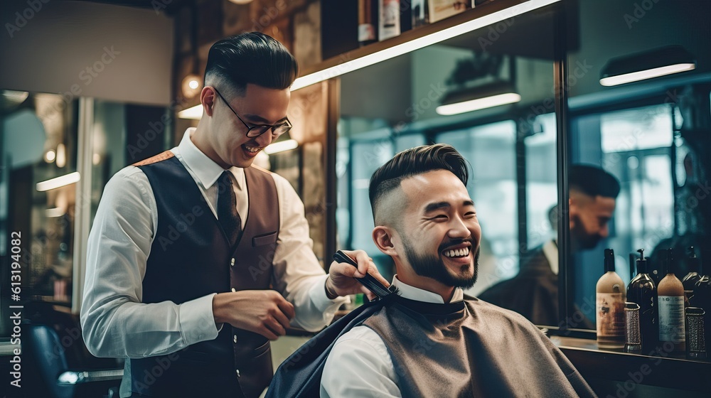 Proficient Male Barber Creating Trend-Setting Haircut in Futuristic ...